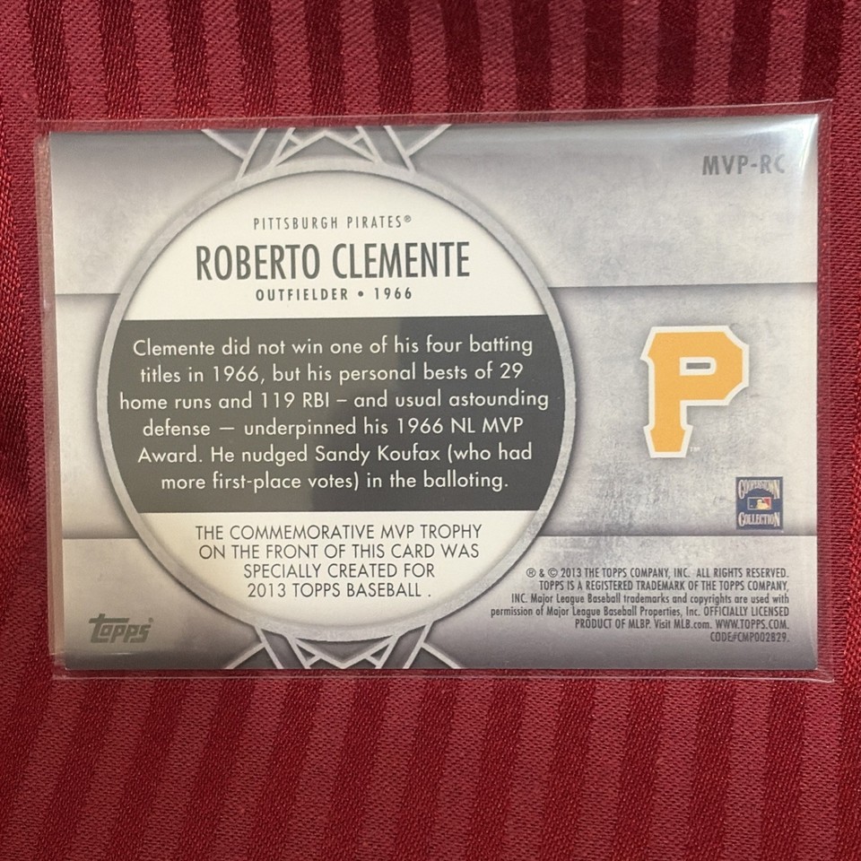 2013 Topps Roberto Clemente MVP NL Commemorative Trophy On Front 1966 ...