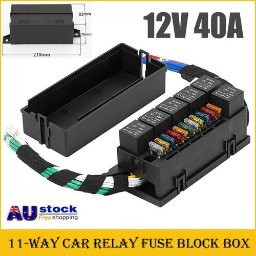 12V 11-way Car Relay Fuse Block Box with Pre-wires 6x Relays 11x Fuses ...