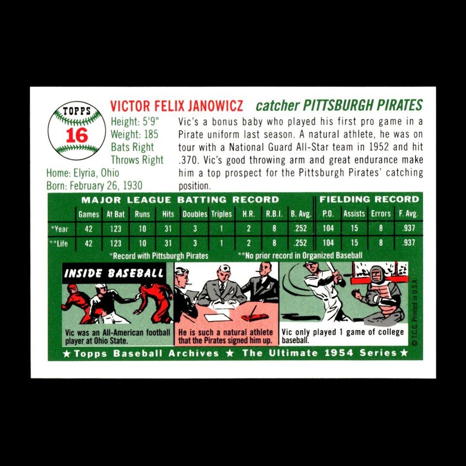 Vic Janowicz 1994 Topps Archives 1954 Pittsburgh Pirates #16 NM+ 1 | eBay