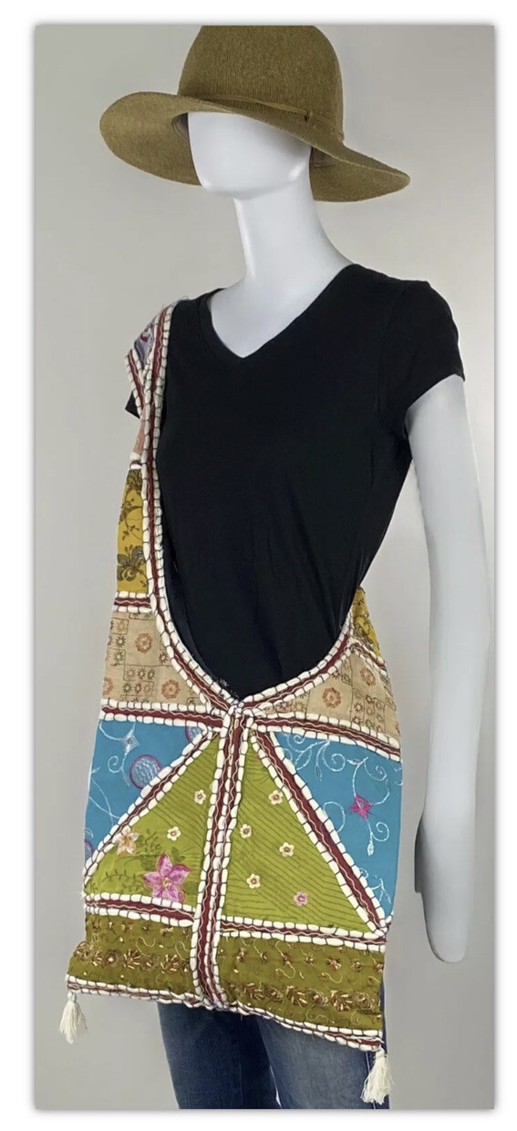 Genuine Vintage Silk Patchwork Embroidered Mirrored Hippie Gypsy Hobo ...