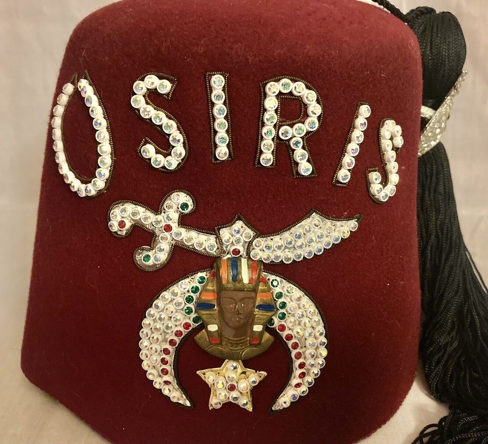 Vintage Mason Freemason Shriner Jeweled Osiris Fez Hat Cap w/ Case | eBay