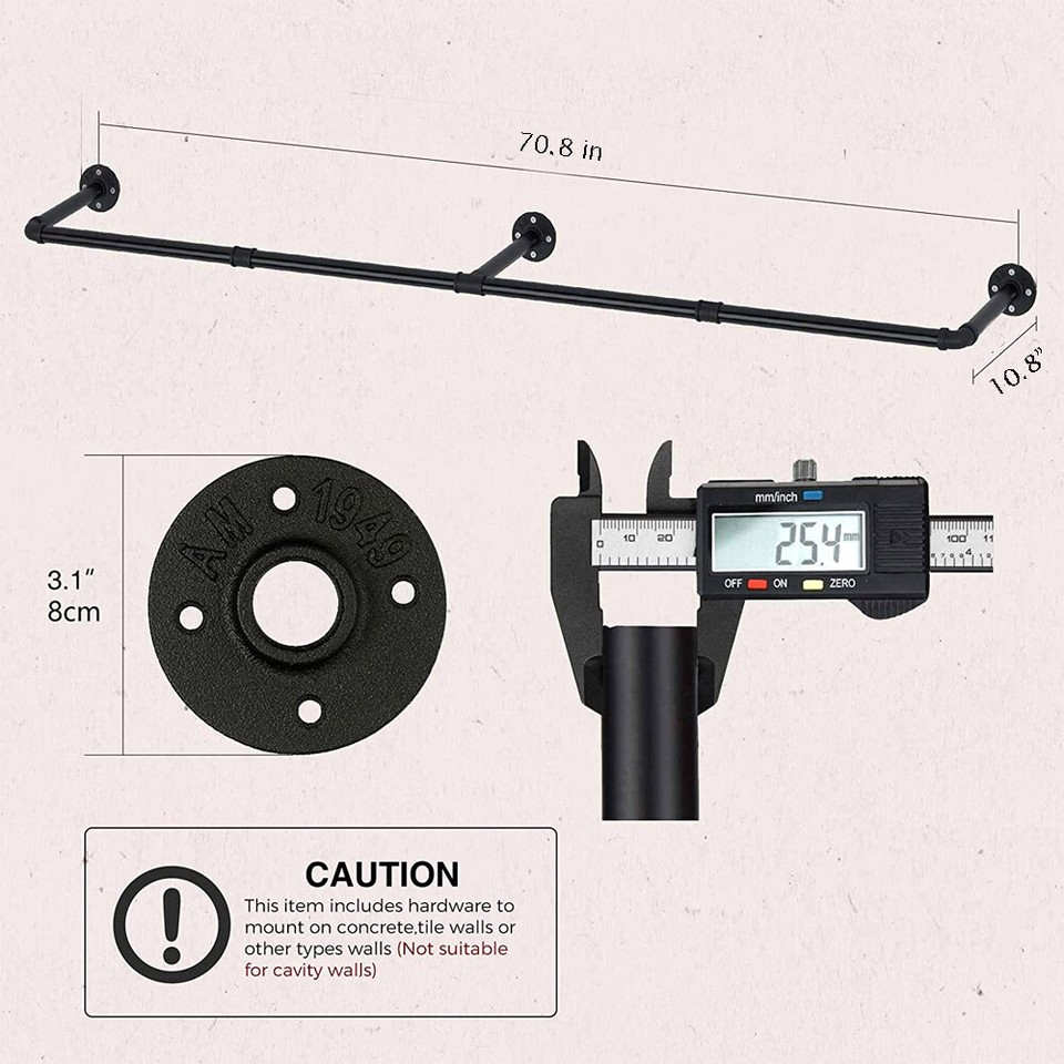 Strong Cast Iron Industrial Pipe Clothes Rack Garment Bar Hanging Rod ...