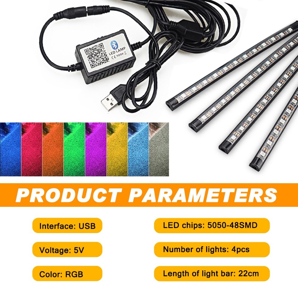 1T4 RGB LED Interior Car Dash Glow Lamp Under Inside Footwell Seats APP ...