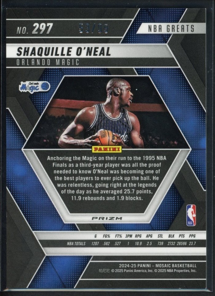 2024-25 Panini Mosaic Shaquille O'Neal NBA Greats Fast Break Red Mosaic ...