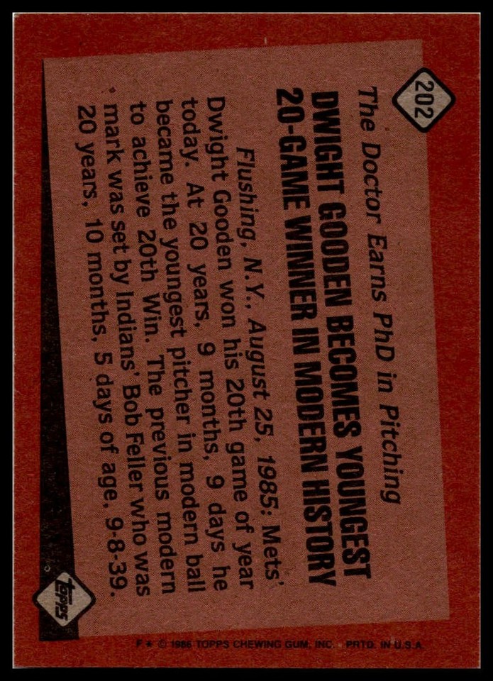 1986 Topps #202 Dwight Gooden | eBay UK
