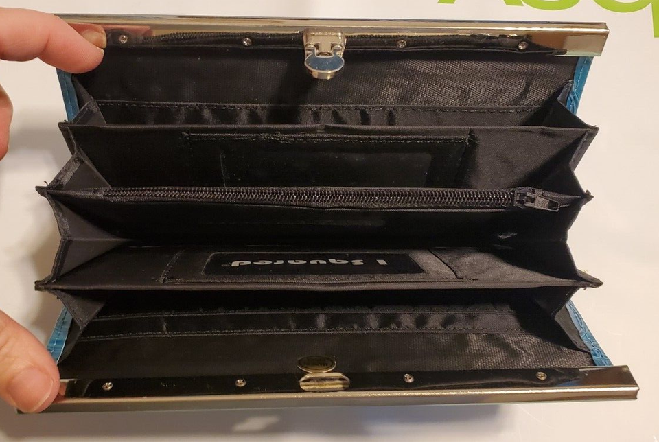 I Squared Tab Lock Long Wallet Blue Swirl Rectangle CC Holder New | eBay