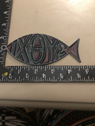 1980s Suncatcher Greek Fish IXOYE Jesus Acrylic Stained Glass Style ...