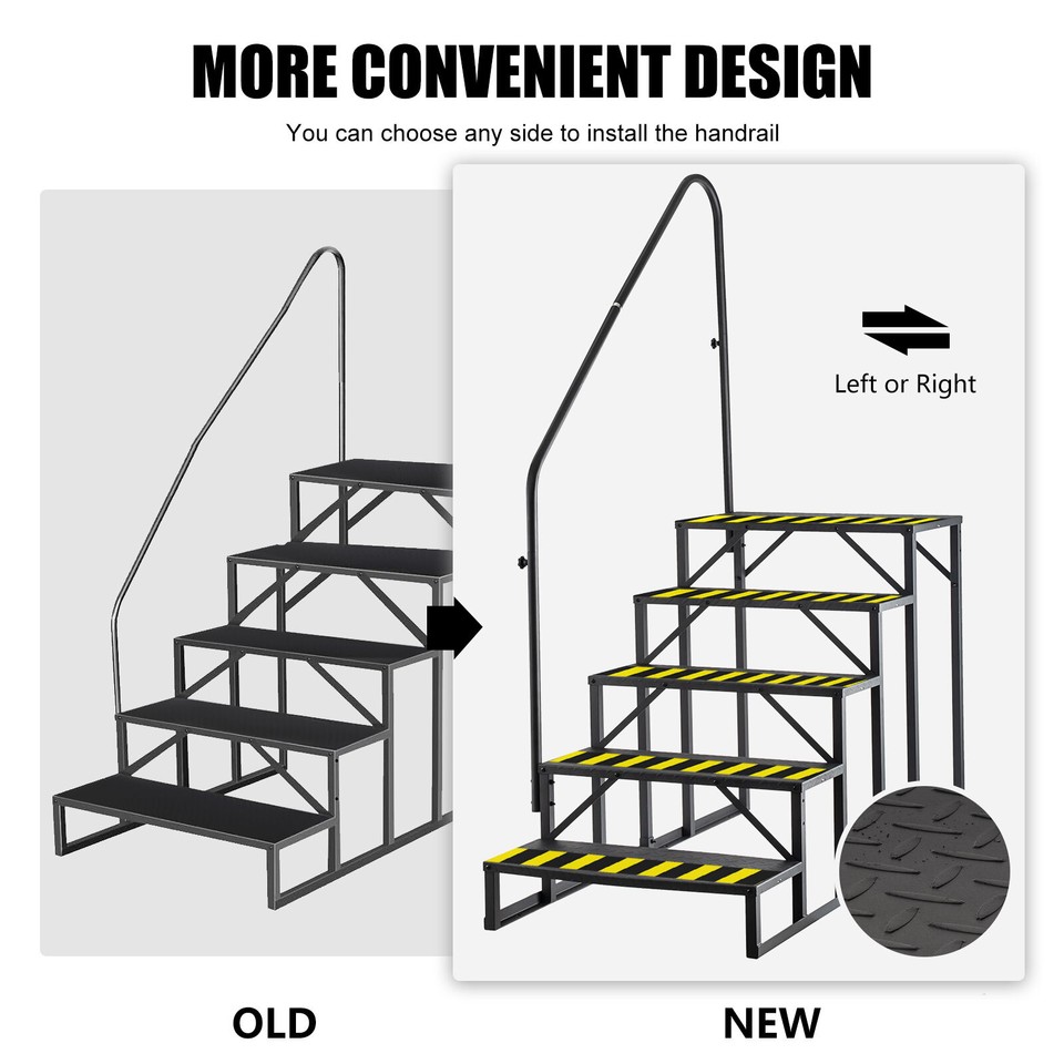 5 Steps Ladder RV Step w/ Handrails Mobile Home Stairs for Travel ...