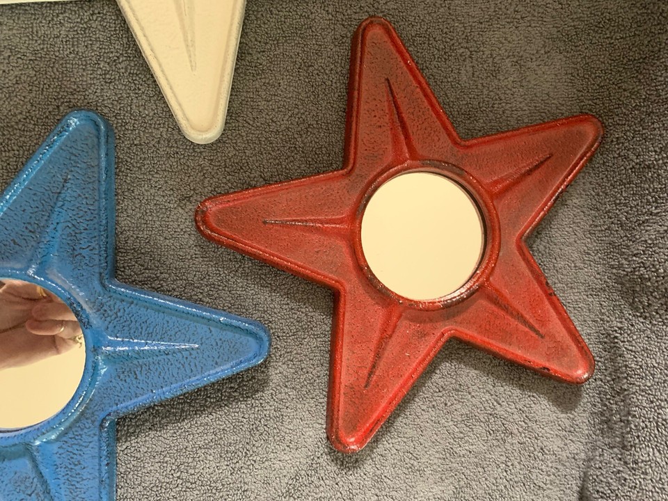 Set Of Metal Star Shaped Americana Gallery Wall Mirrors Red White Blue ...