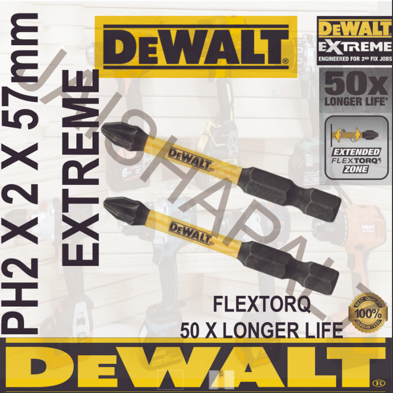 DeWALT PH2 Phillips BITS X 2 FlexTorq Extreme Impact 57mm MAKITA ...
