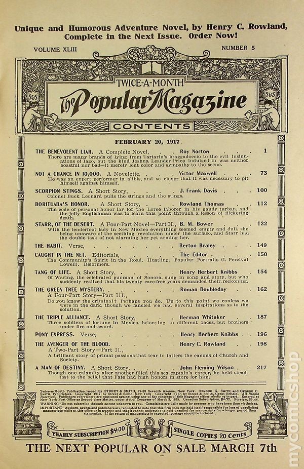 Popular Magazine Pulp Feb 20 1917 Vol. 43 #5 VG | eBay