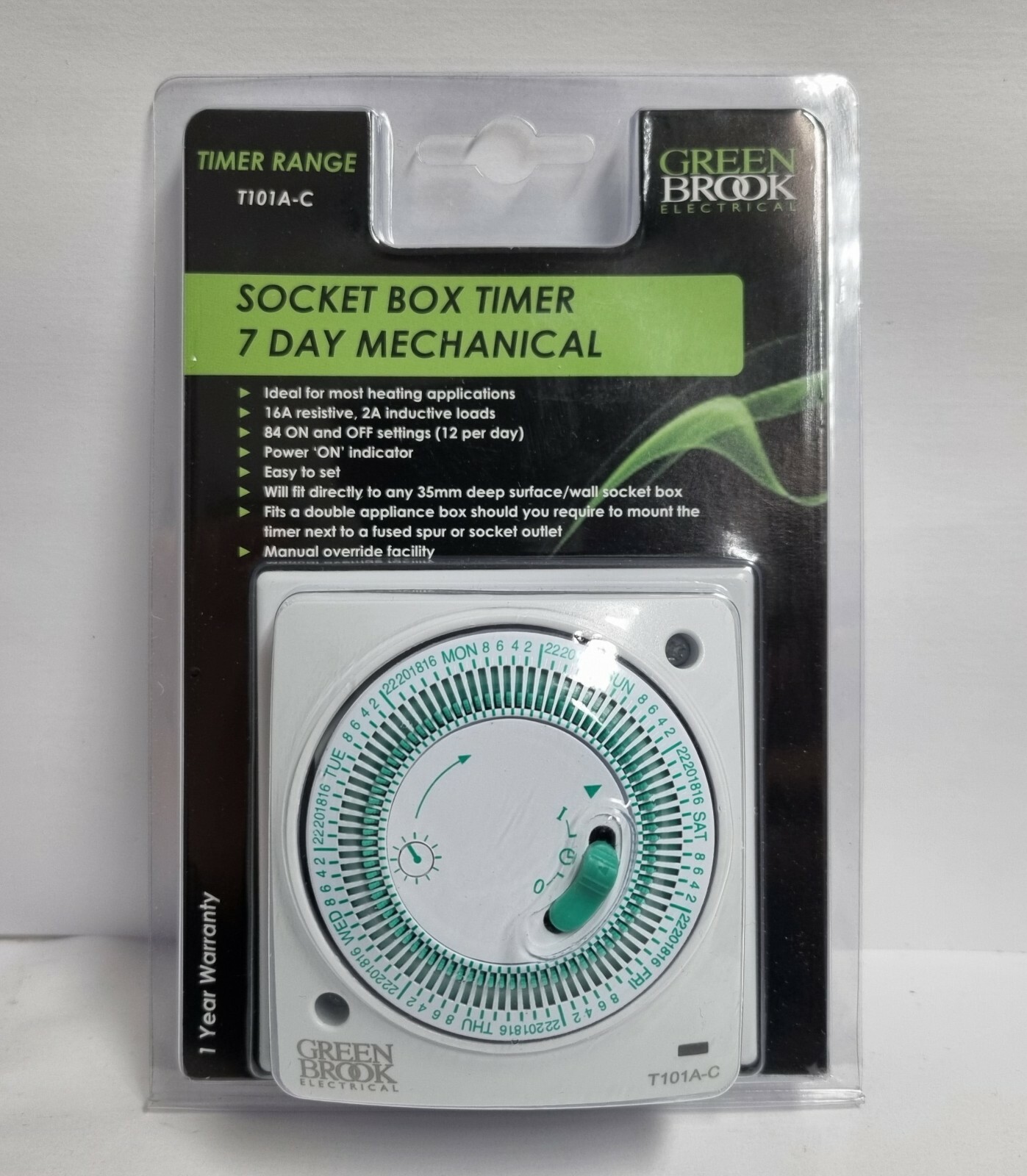 Greenbrook T101A-C Socket Box Mounted Mechanical Time Switch - 7 Day ...