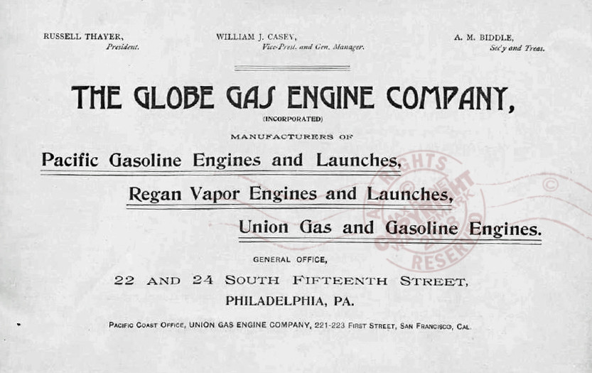 (1894) CATALOGUE of Marine Engines Launches Globe Gas Engine Co ...