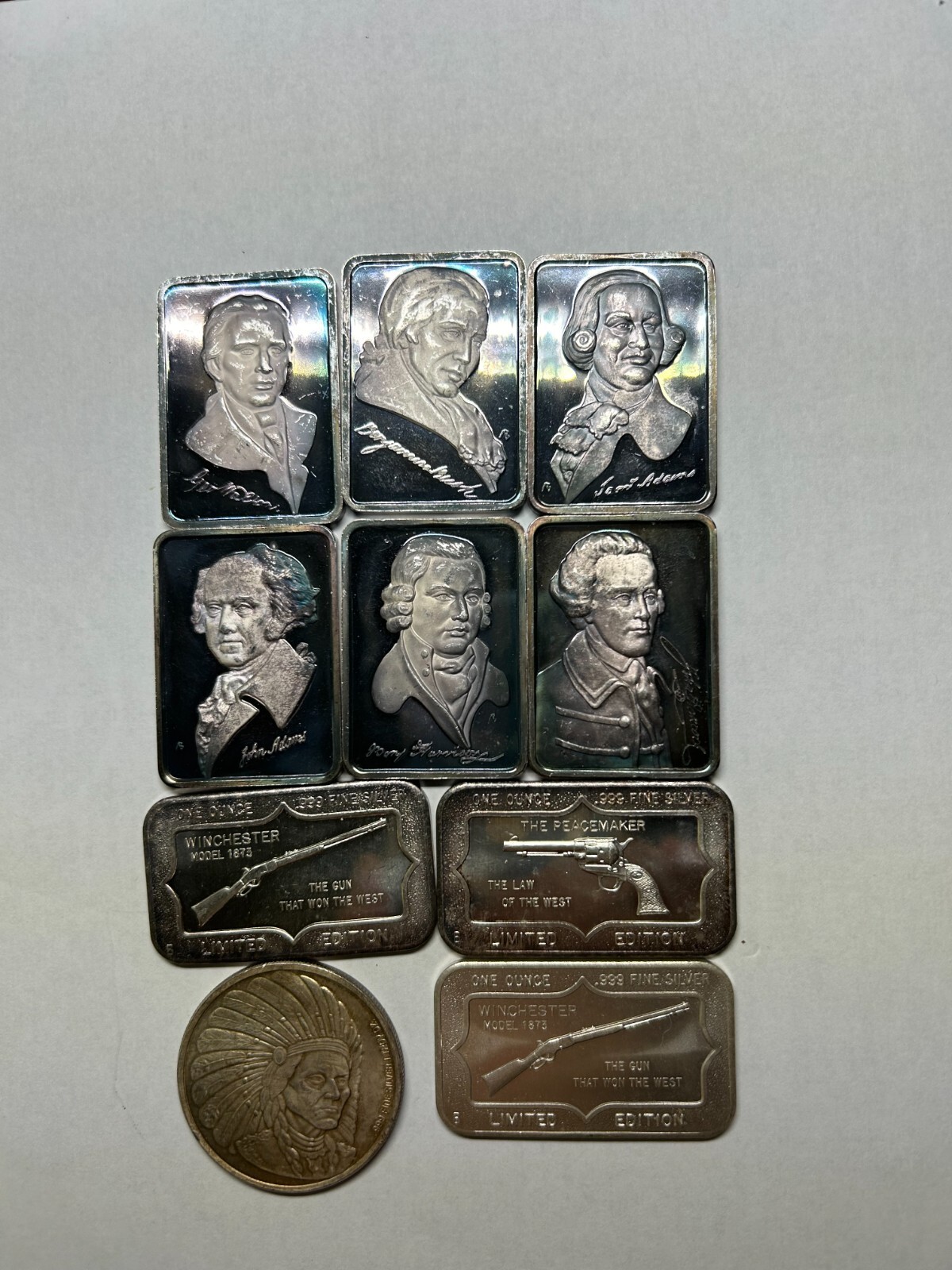 10 Oz Silver .999 Fine 1 ozt X 10 bars presidents- indian- winchester ...