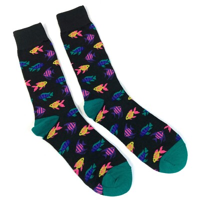 COLORFUL FISH SOCKS black multicolor neon tropical exotic aquatic sea ...