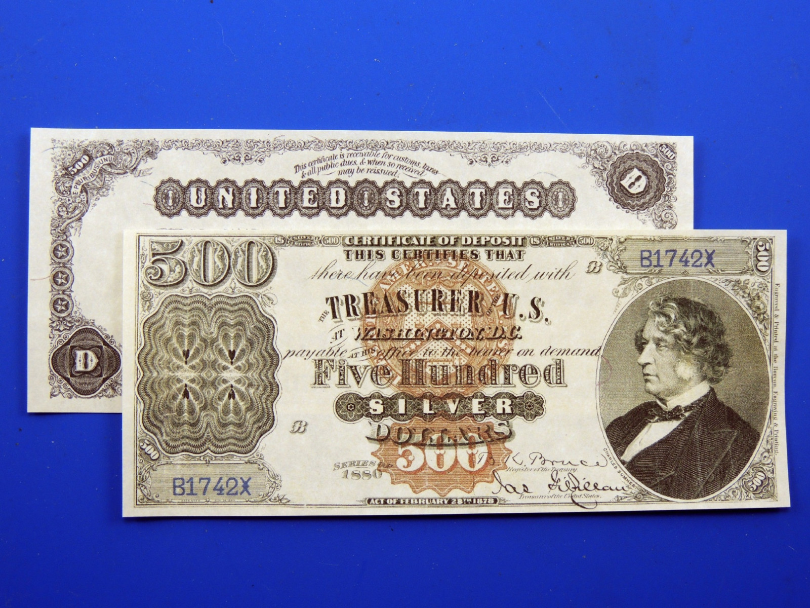 Reproduction $500 1880 Silver Certificate Note US Paper Money Currency ...