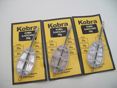 3 x Large Kobra Flat Method Feeders with Black Hollow Elastic.25g..New ...