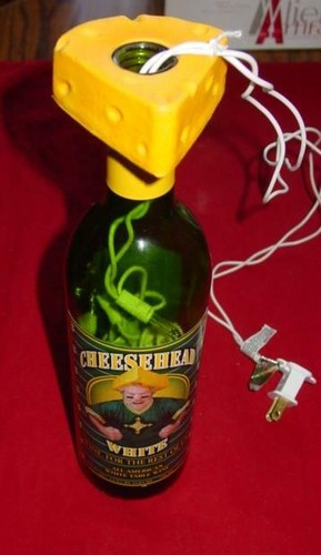 Vintage GREEN BAY PACKERS Lamp Glass LIGHT Wine Bottle Cheesehead White ...