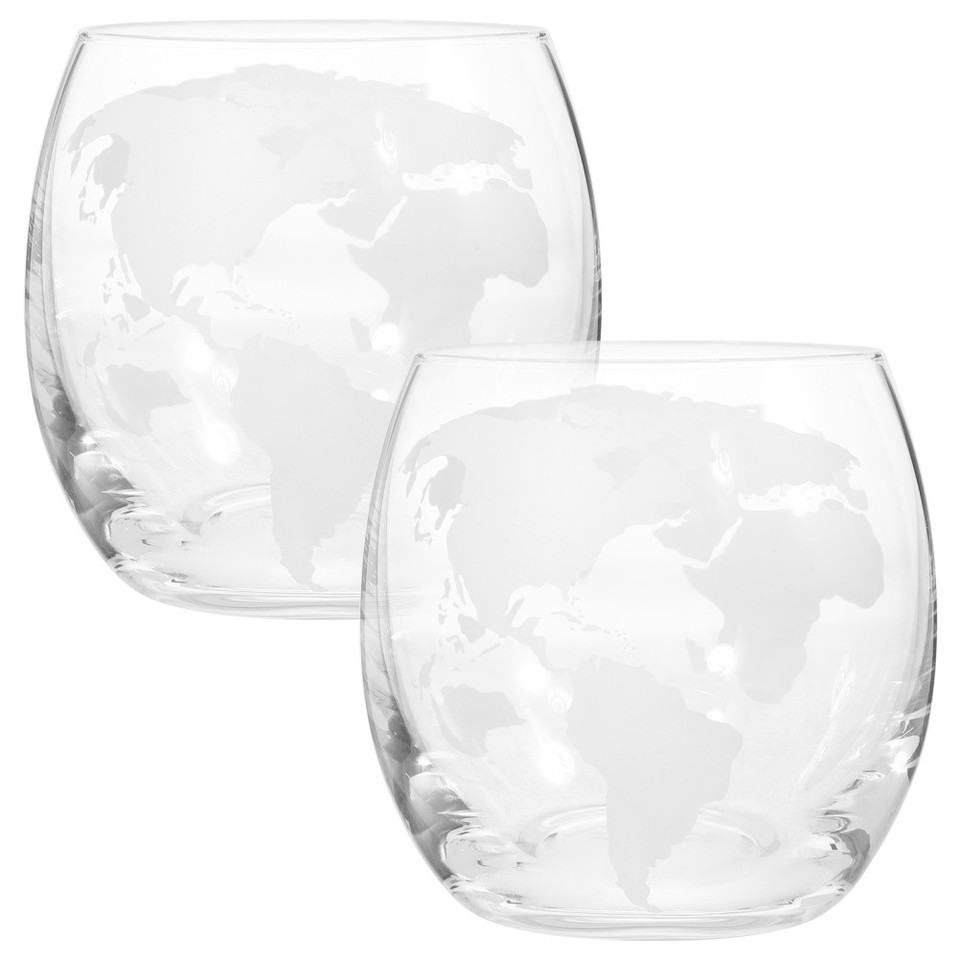 2 Pcs Glass Cups Transparent Map Printed Beverage Drinking Coffee ...