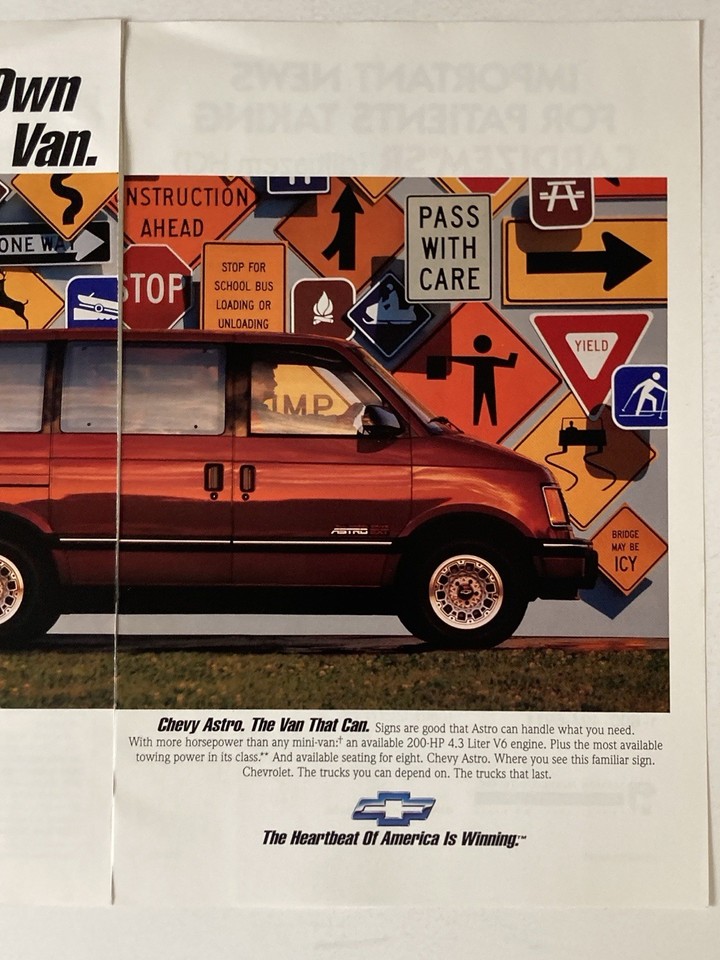 1992 Chevrolet Astro Van Two Page Print Ad Minivan Astrovan Can | eBay
