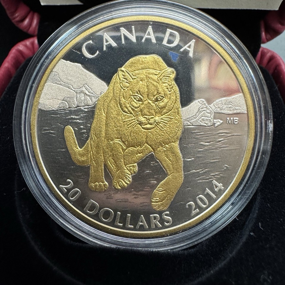 2014 Fine Silver 1Proof Coin Cougar Pouncing IN The Snow Slight Toned ...