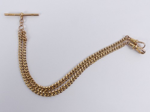 SOLID 9CT GOLD GRADUATED FLAT CURB LINK DOUBLE CLIP POCKET WATCH ALBERT ...