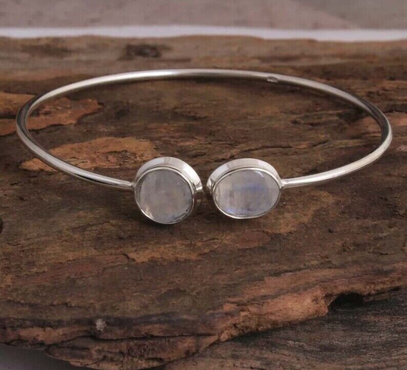 Sterling silver Moonstone Healing Bracelet Natural Stone Bangle Jewelry ...