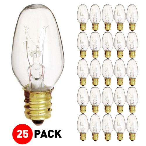 25 Pack Night Light Bulbs 7C7 7W Watt 120V Volt C7 Candelabra E12 Base ...
