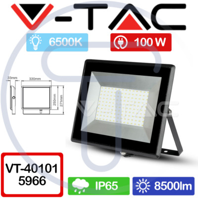 VTAC VT40101 SMD LED Floodlight 100W Colour Black Outdoor Cold Light ...