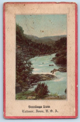 Latimer Iowa Postcard Greetings Exterior Lake River Trees c1917 Vintage ...