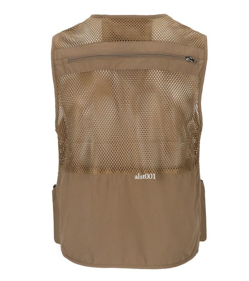 Mens Mesh Multi Pocket Journalist Photographer Fishing Vest Waistcoat ...