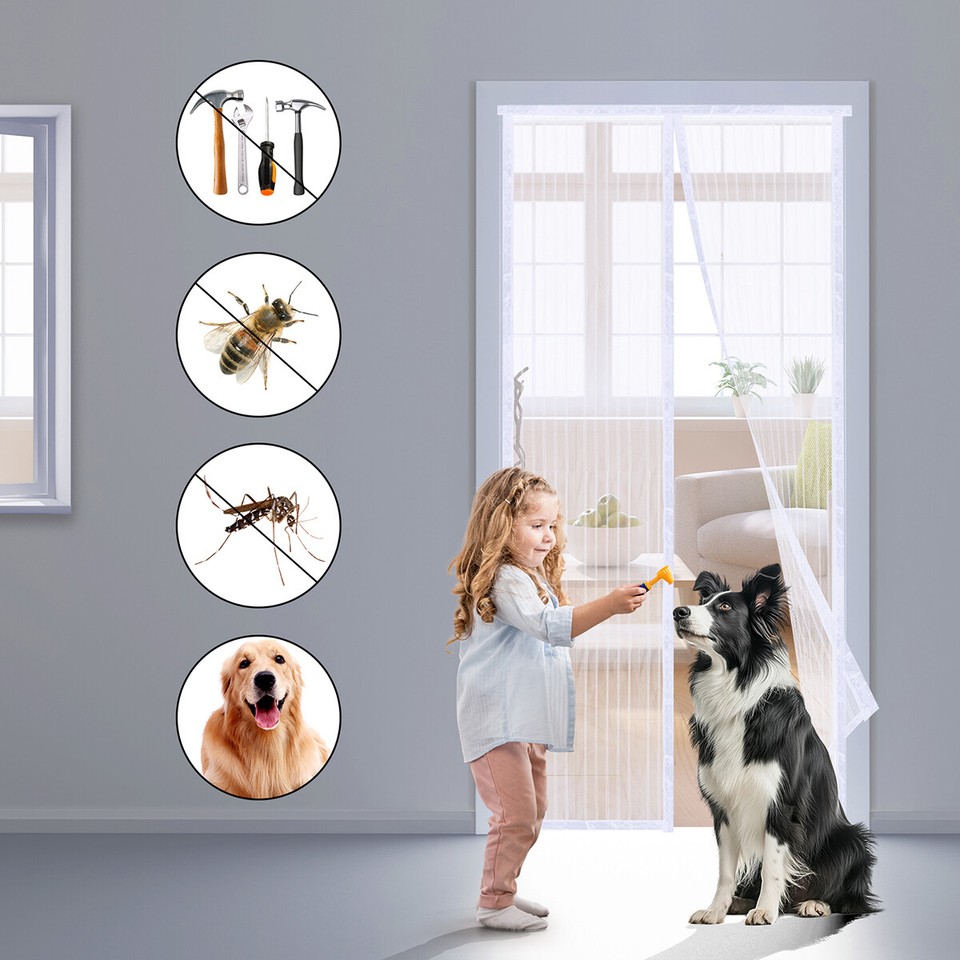 2x Magnetic Screen Door Mesh Hand-Free Net For Mosquito Fly Insect Bug ...