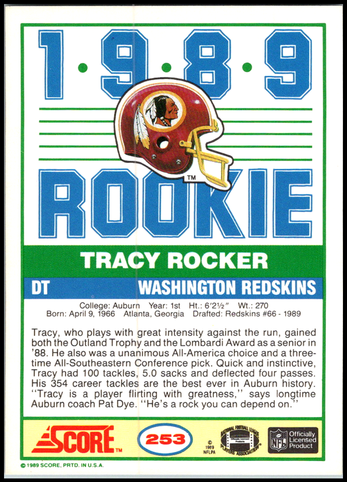 1989 Score ROOKIE RC #253 Tracy Rocker FREE SHIPPING! | eBay