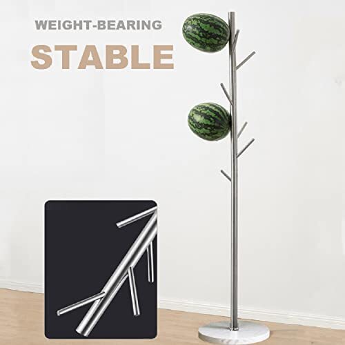 Metal Coat Rack Stand Golden Satin Steel Finish Stable Marble Base ...