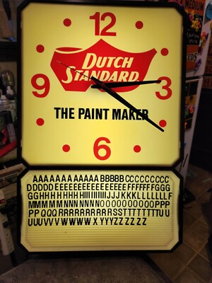 VINTAGE ORIGINAL SIGN LIGHTED CLOCK MESSAGE BOARD DUTCH STANDARD PAINT ...