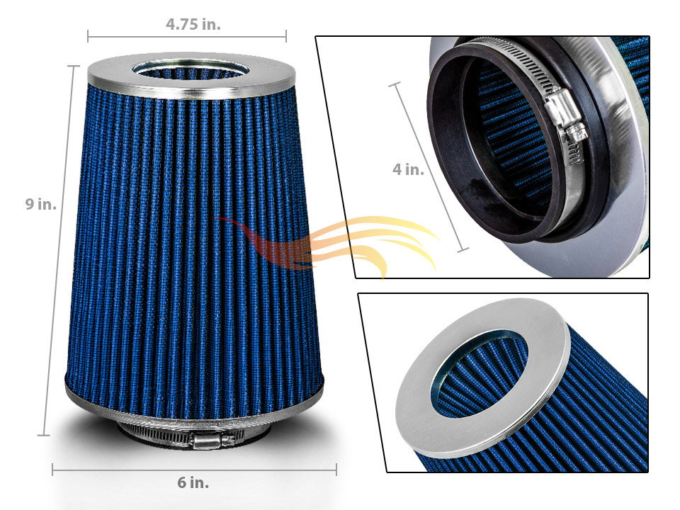 4 Inches 102 mm Cold Air Intake Cone Truck Long Filter 4" NEW BLUE Ford ...