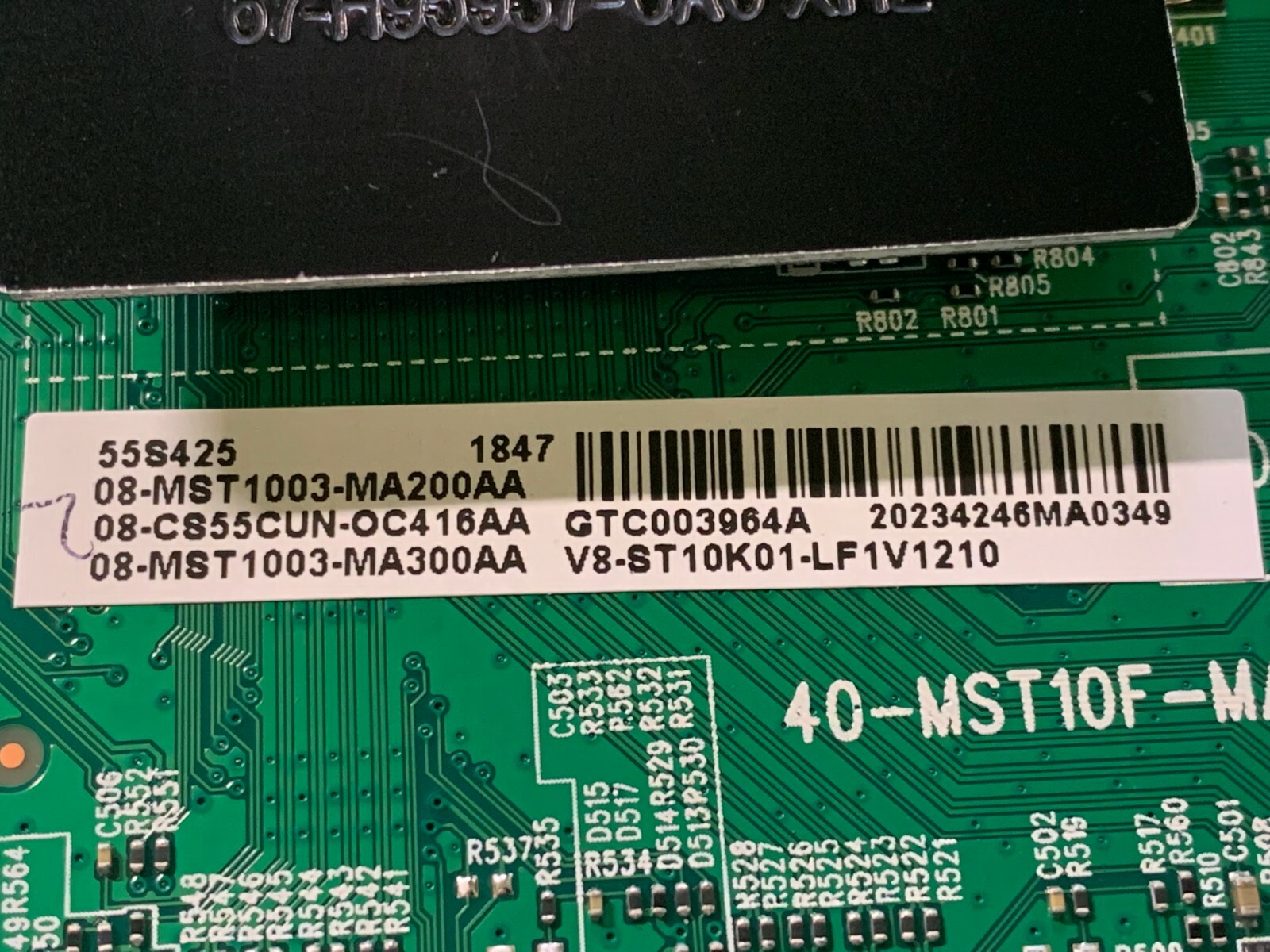 TCL 55S425 Main Board (40-MST10F-MAA2HG) 08-CS55CUN-OC416AA Version 2 ...