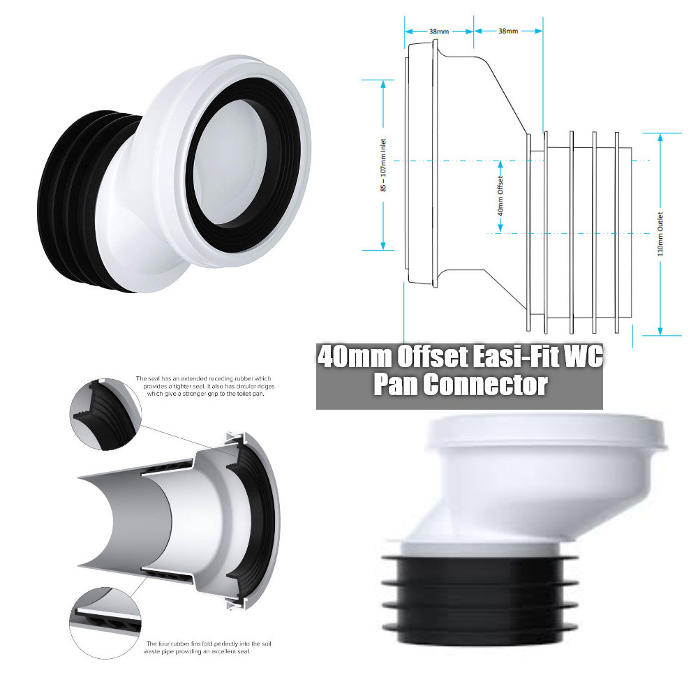 Toilet WC Pan Connector 4" (110mm) Viva Offset,Flexible,Bend,Straight ...