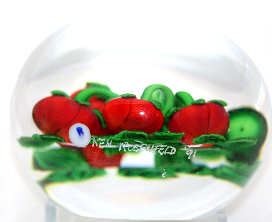 Large Ken ROSENFELD on the Vine Ripened TOMATOS Vegetable Art Glass ...