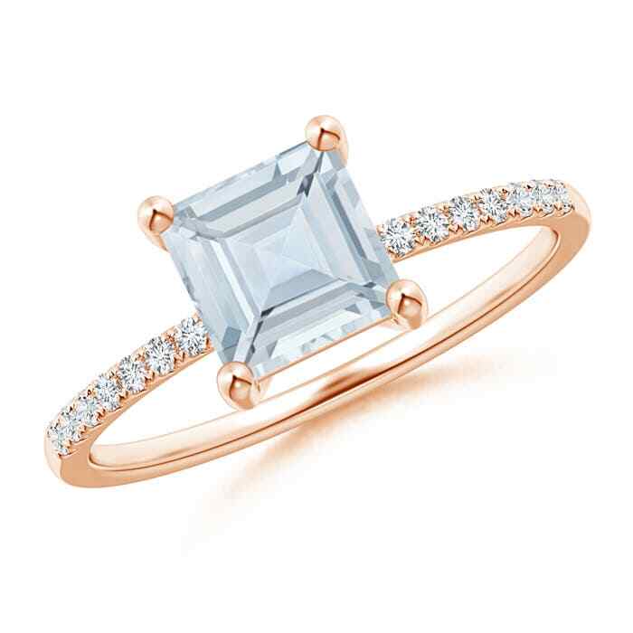 ANGARA Square Aquamarine Ring with Diamond Studded Shank for Women in ...
