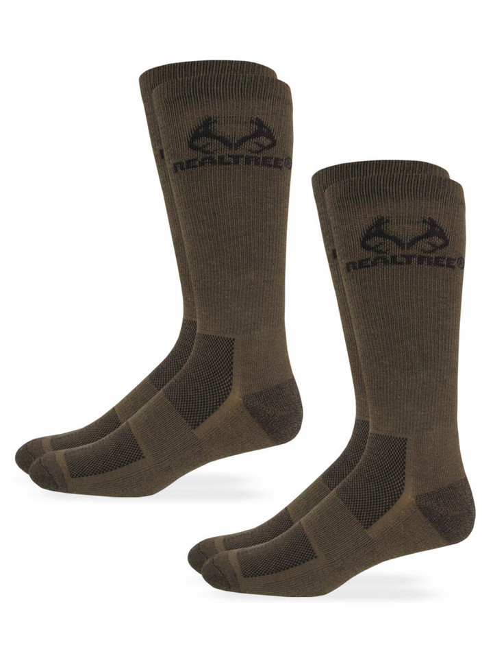 Realtree Mens Boot Cushion Moisture Wicking Mesh Vent Ribbed Crew Socks ...