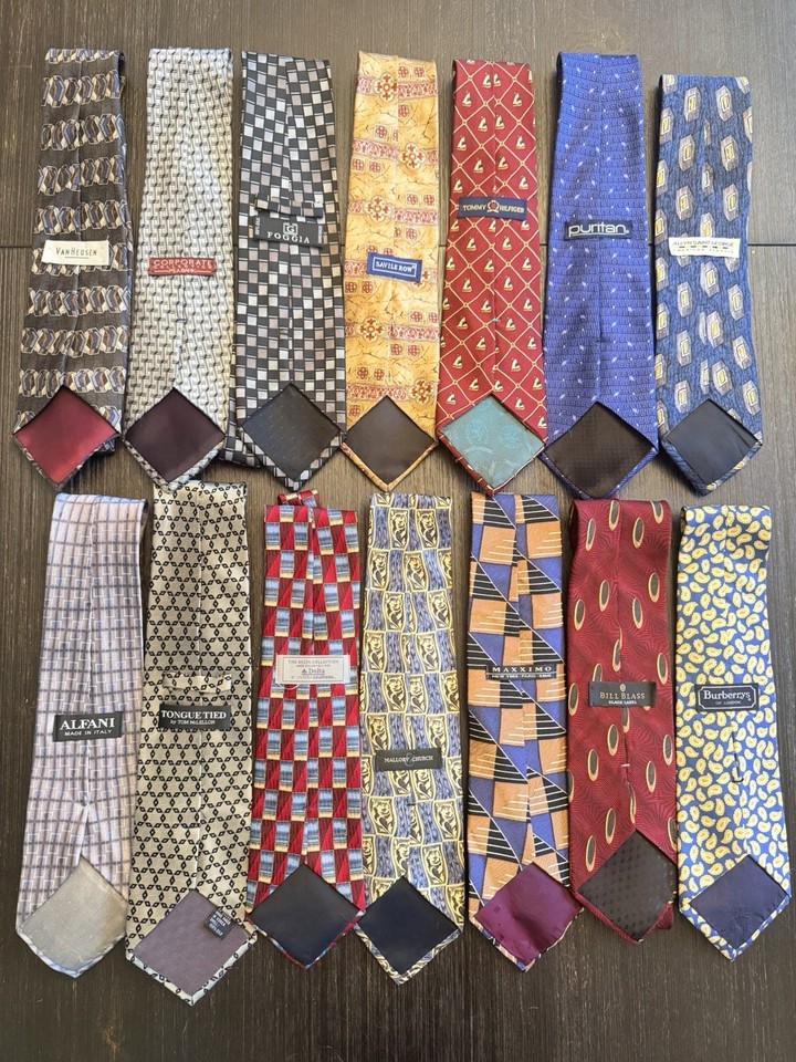 Lot of 14 Men’s Ties Mixed Patterns Silk Business Office Academia Fast ...