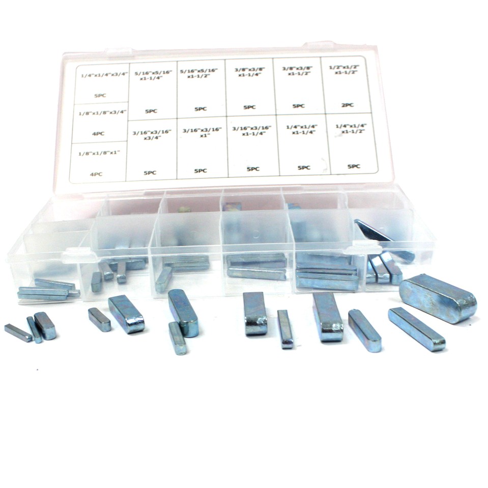60 pc SAE Keystock Bar Assortment Lock Pulleys Gears Square Key Stock ...