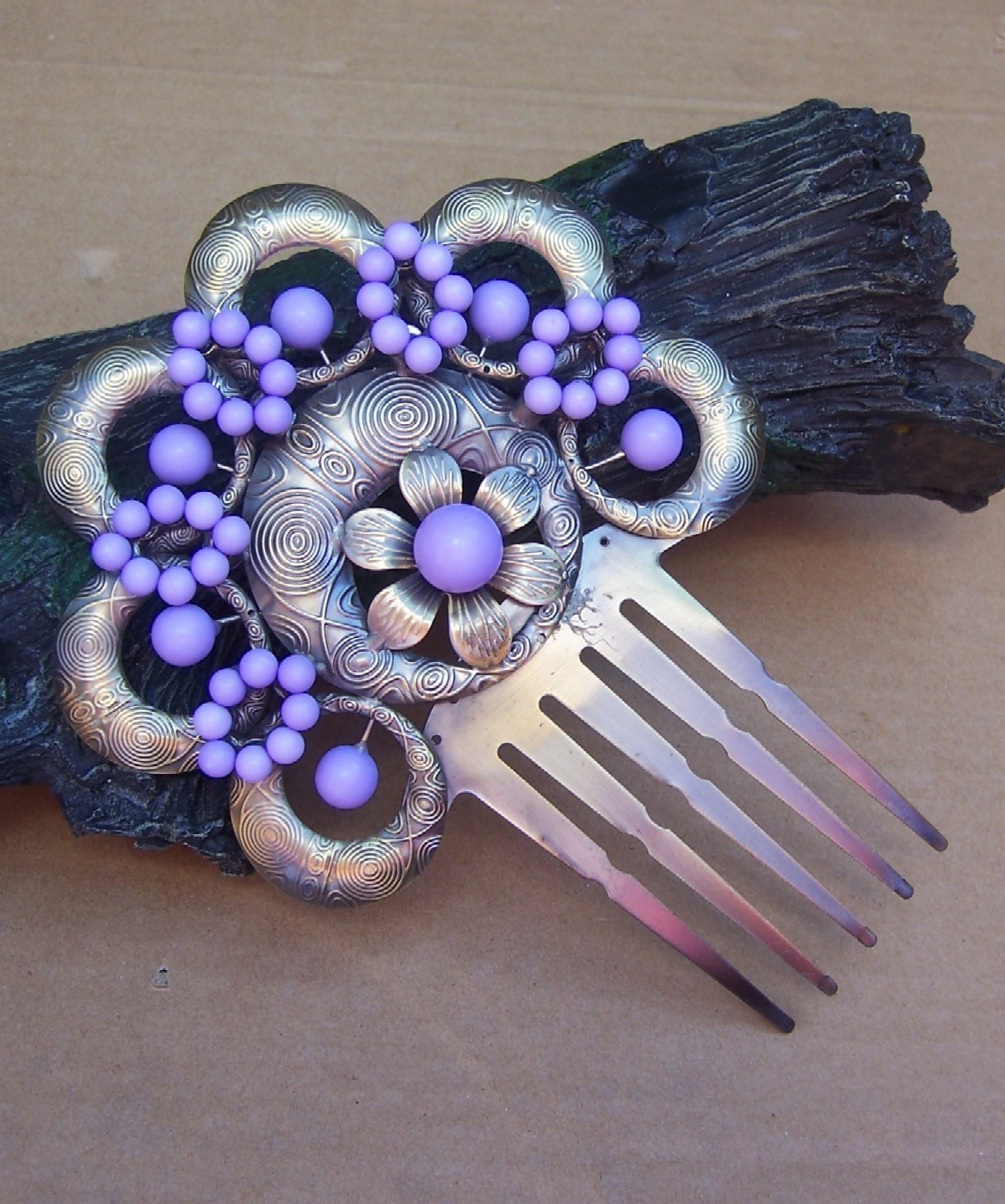 Hair comb peineta Spanish mantilla style hair accessory mauve ceramic ...
