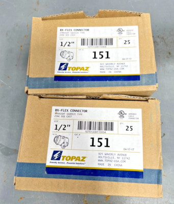 Topaz 151 1/2" BX-Flex Connector, Straight, 2-boxes of 25 | eBay