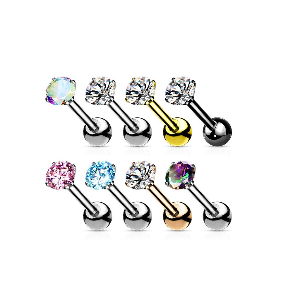 IMPLANT GRADE TITANIUM CZ Prong Gem Ear Stud Earring Cartilage Screw on ...