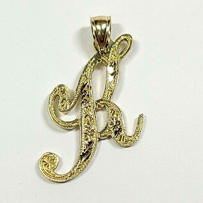 14k Yellow Gold Script Letter K Textured Pendant - Gem