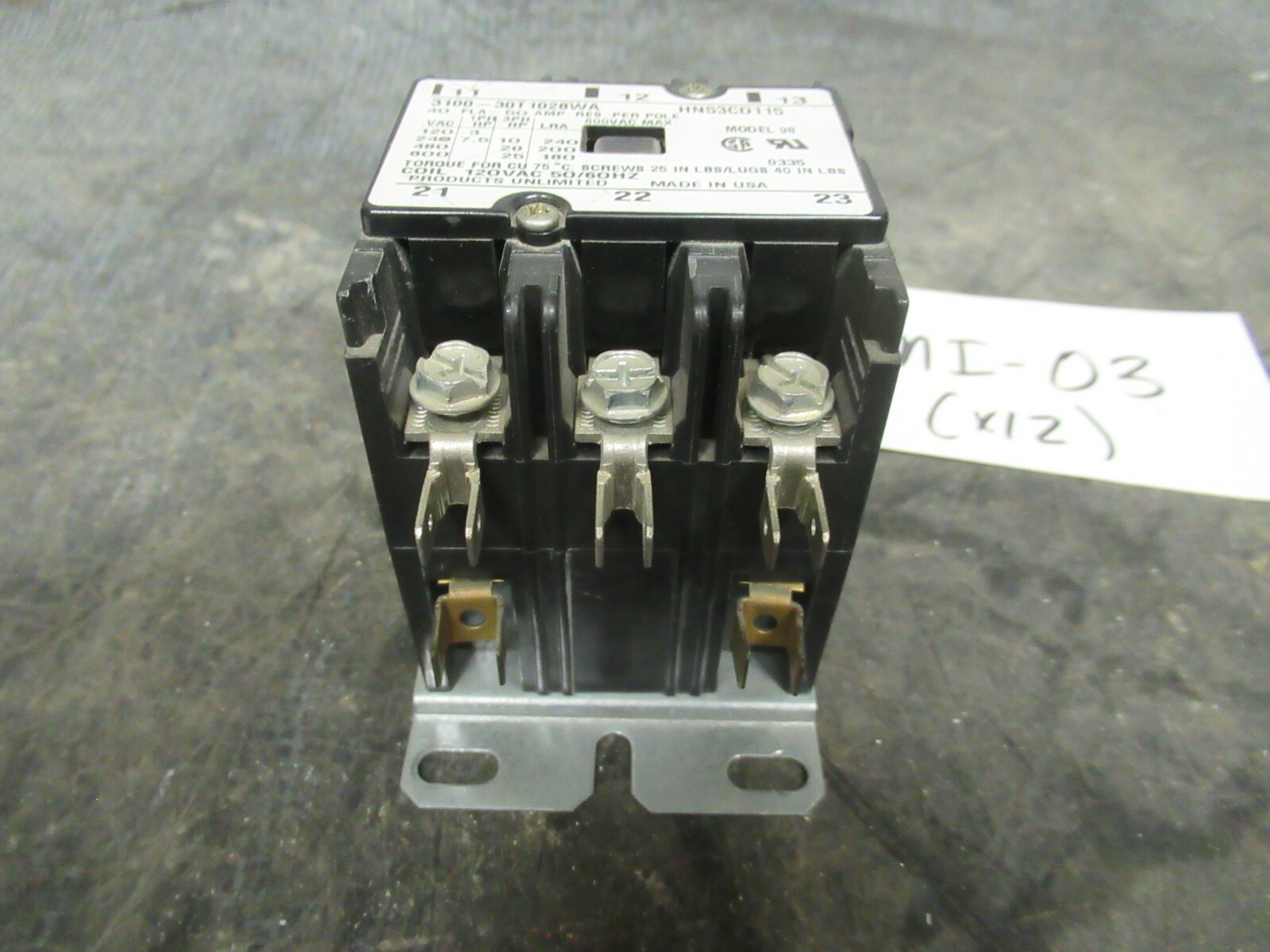 (1) HN53CD115 CONTACTOR 40 AMP 600V 3 PH 120V COIL CARRIER / PRODUCTS ...