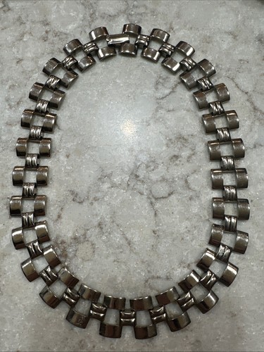 15” Silver Tone Square Chain Link Choker Necklace Vintage | eBay
