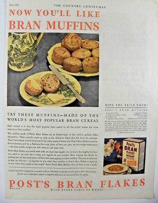 1929 Post Bran Flakes Vintage Print Ad - "Now You'll Like Bran Muffins ...